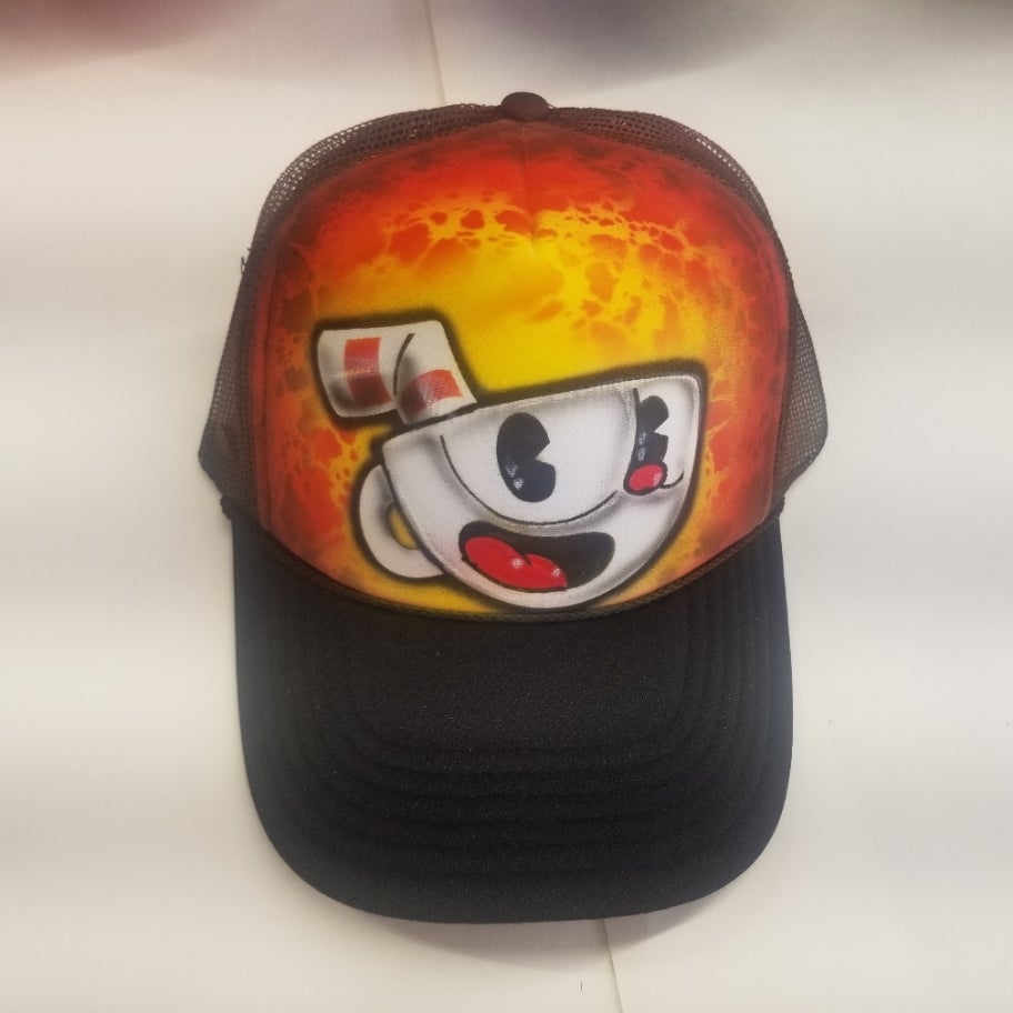 Airbrush Cuphead Fan Art Hat | Old Orchard Beach Airbrush Inc.
